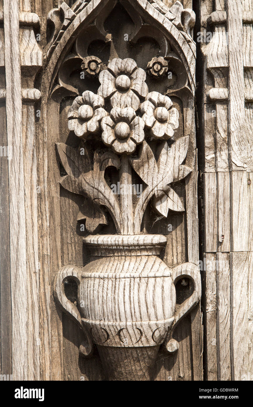 Wood carving decoration on fifteenth century Guildhall building, Eye ...