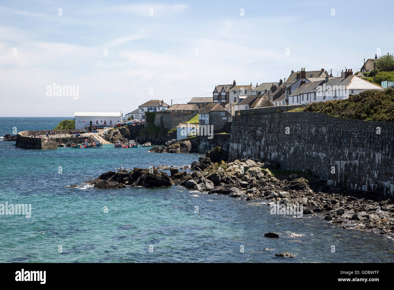Fishing boats in the harbour at Coverack, Lizard Peninsula, Cornwall ...