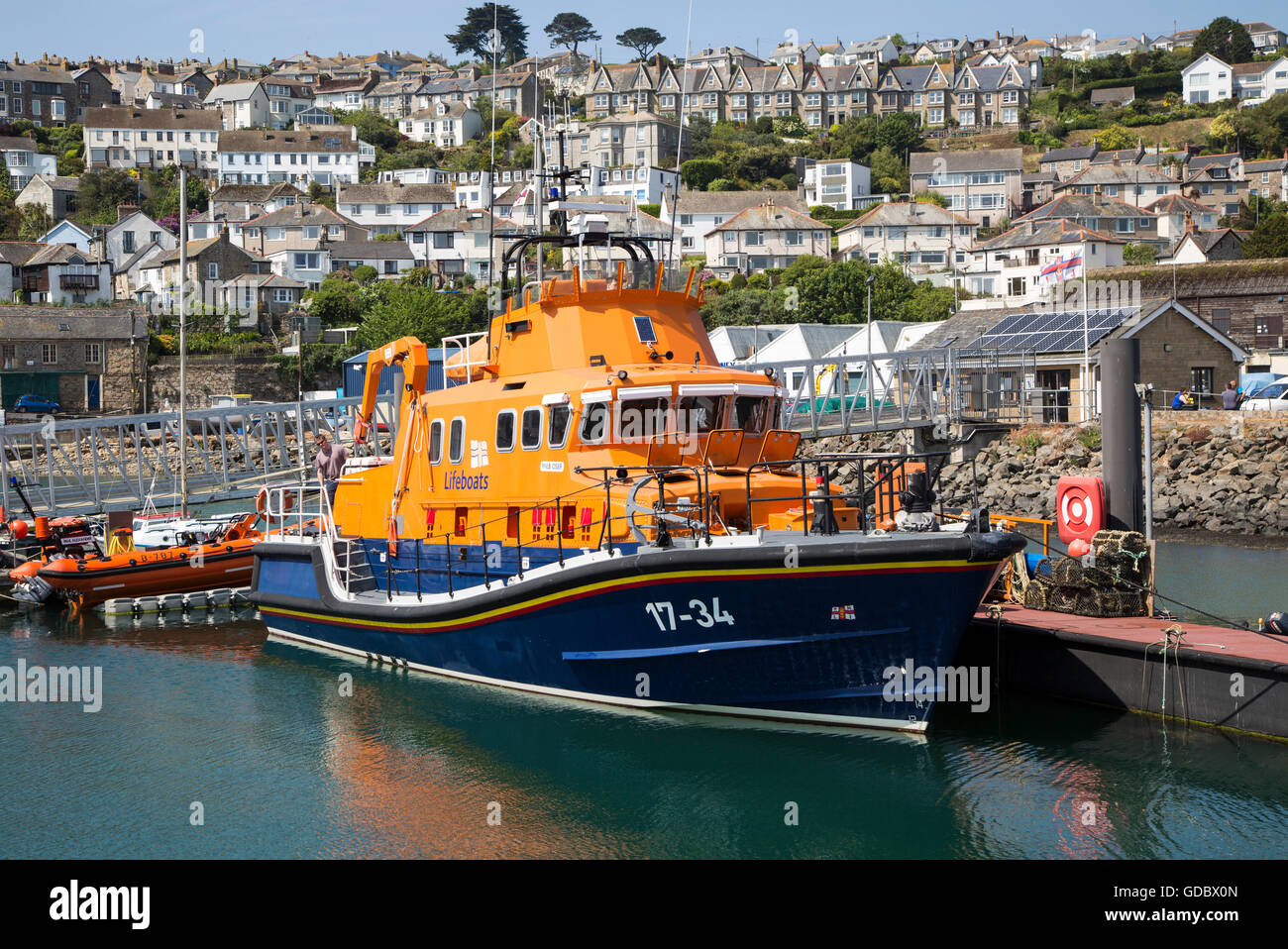 RNLI lifeboat in the harbour of fishing port of Newlyn, Cornwall ...