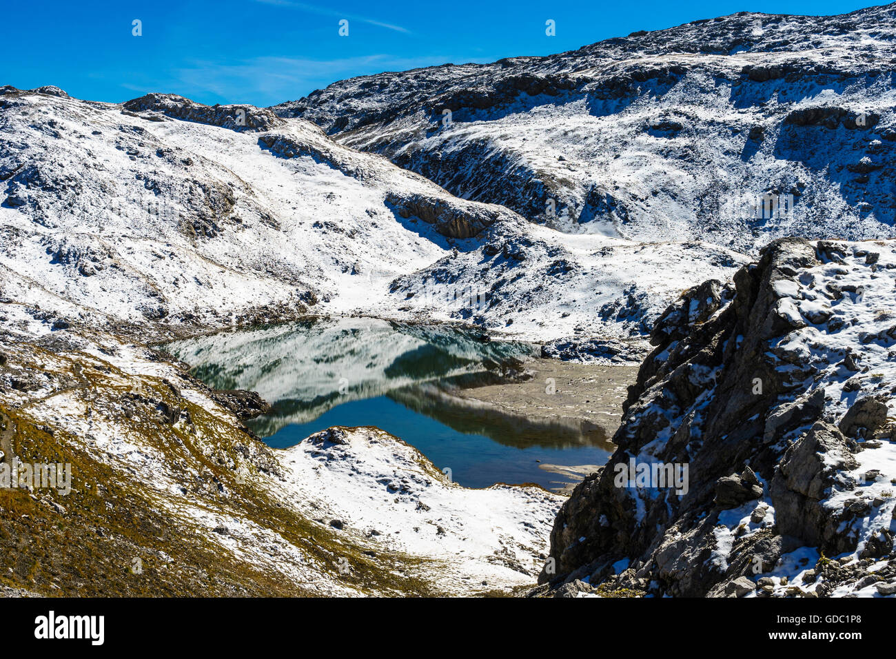 At the lakes Lais da Rims in the Lischana area,Lower Engadine ...