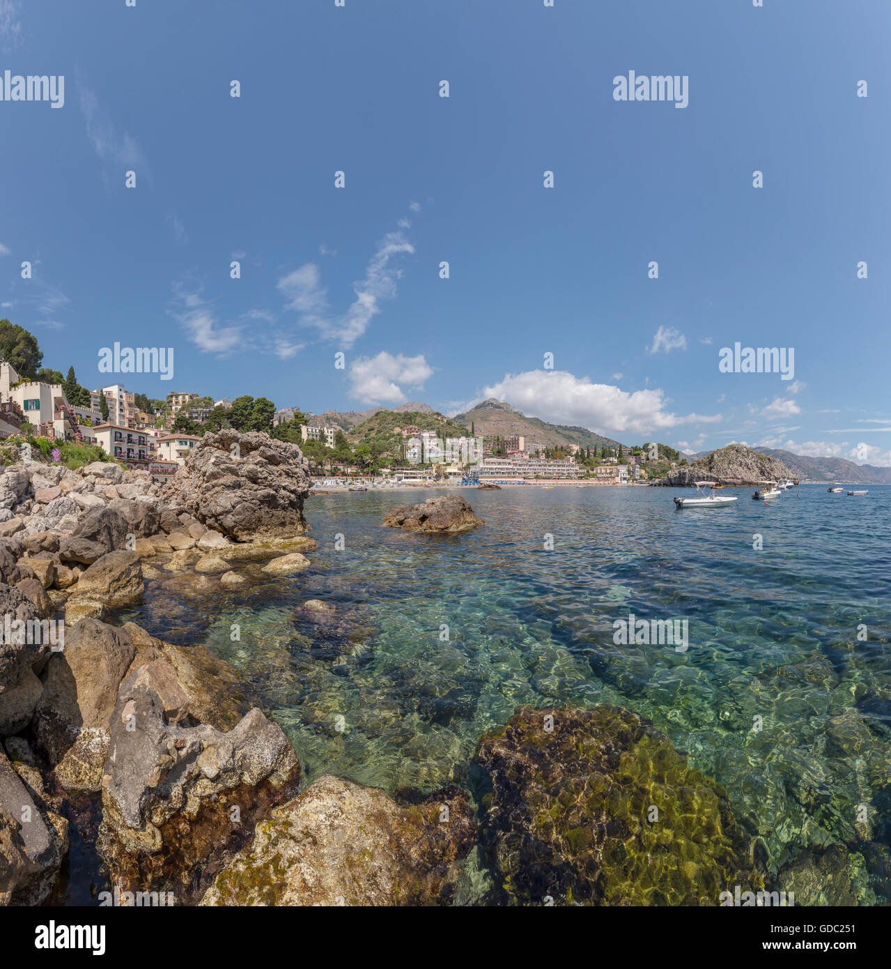Hotels at the bay of Mazzaro Stock Photo - Alamy