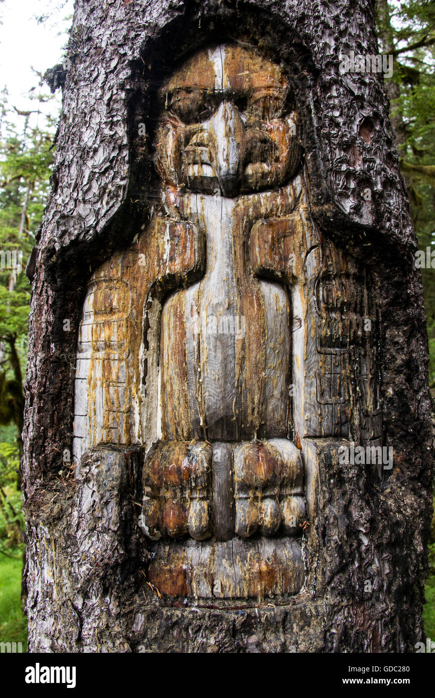 totem,tree,carving,glacier bay,national park,Alaska,USA Stock Photo - Alamy