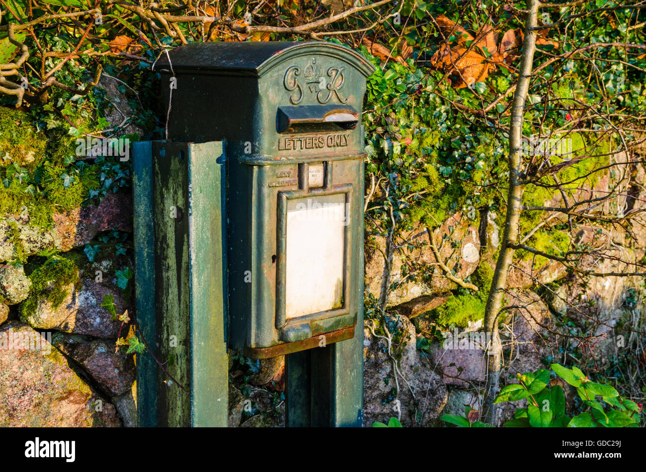 A King George VI post box in Boot in the Lake District, Cumbria ...