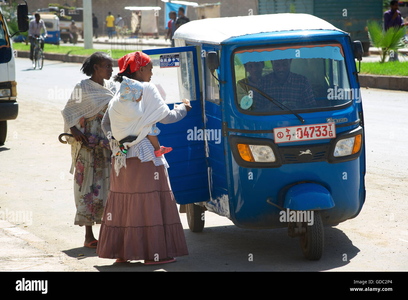 Tuk Tuk and passengers. Intermediate transport. Wkro, Tigray, Ethiopia ...