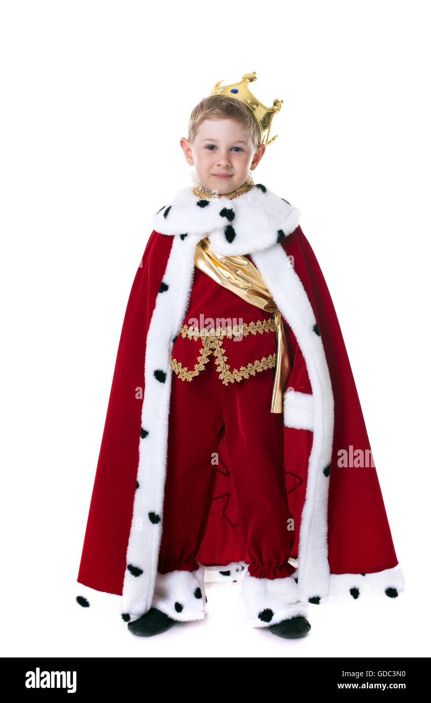 Smiling little king isolated on white background Stock Photo - Alamy