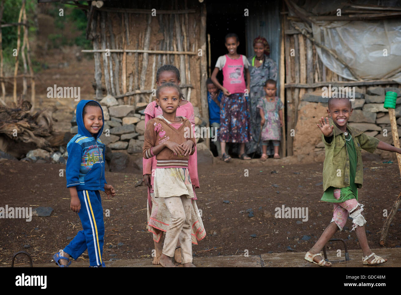 Inquisitive Ethiopian kids, Addi Arkay, Amhara, Ethiopia Stock Photo ...