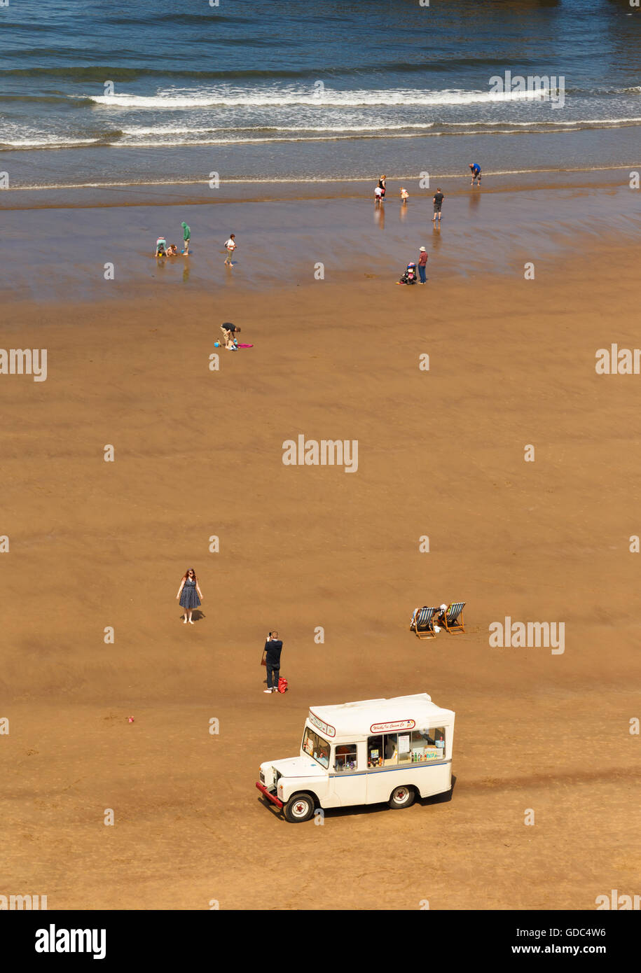 A 'Whitby Ice Cream Co' ice cream van on the beach. In Whitby, North ...