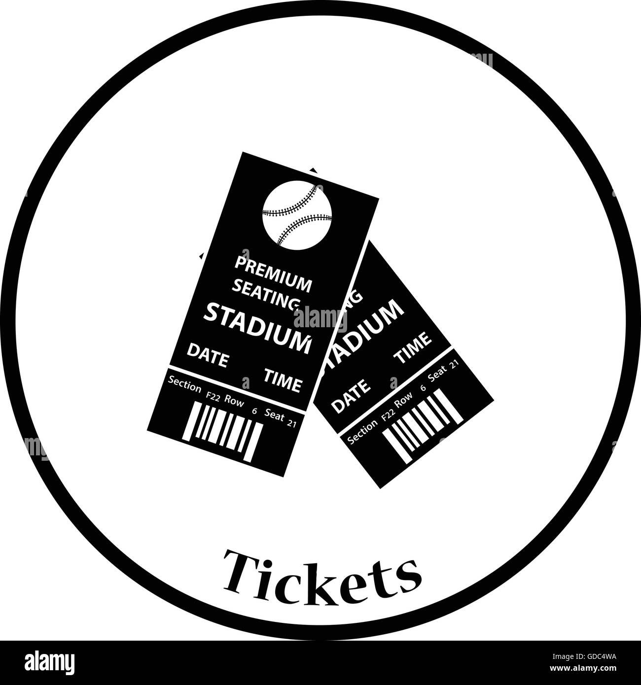 Baseball tickets icon. Thin circle design. Vector illustration Stock ...