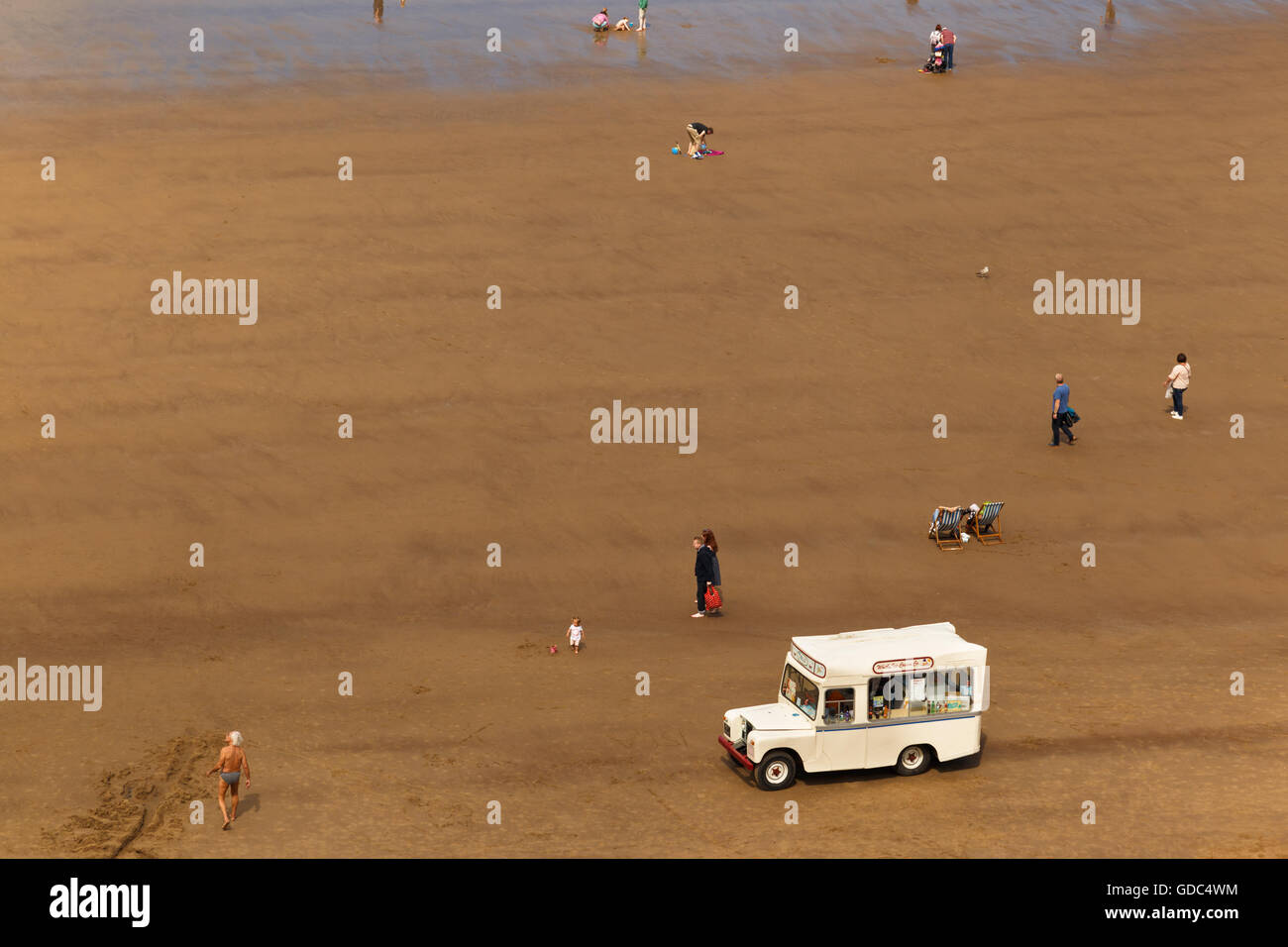 A 'Whitby Ice Cream Co' ice cream van on the beach. In Whitby, North ...