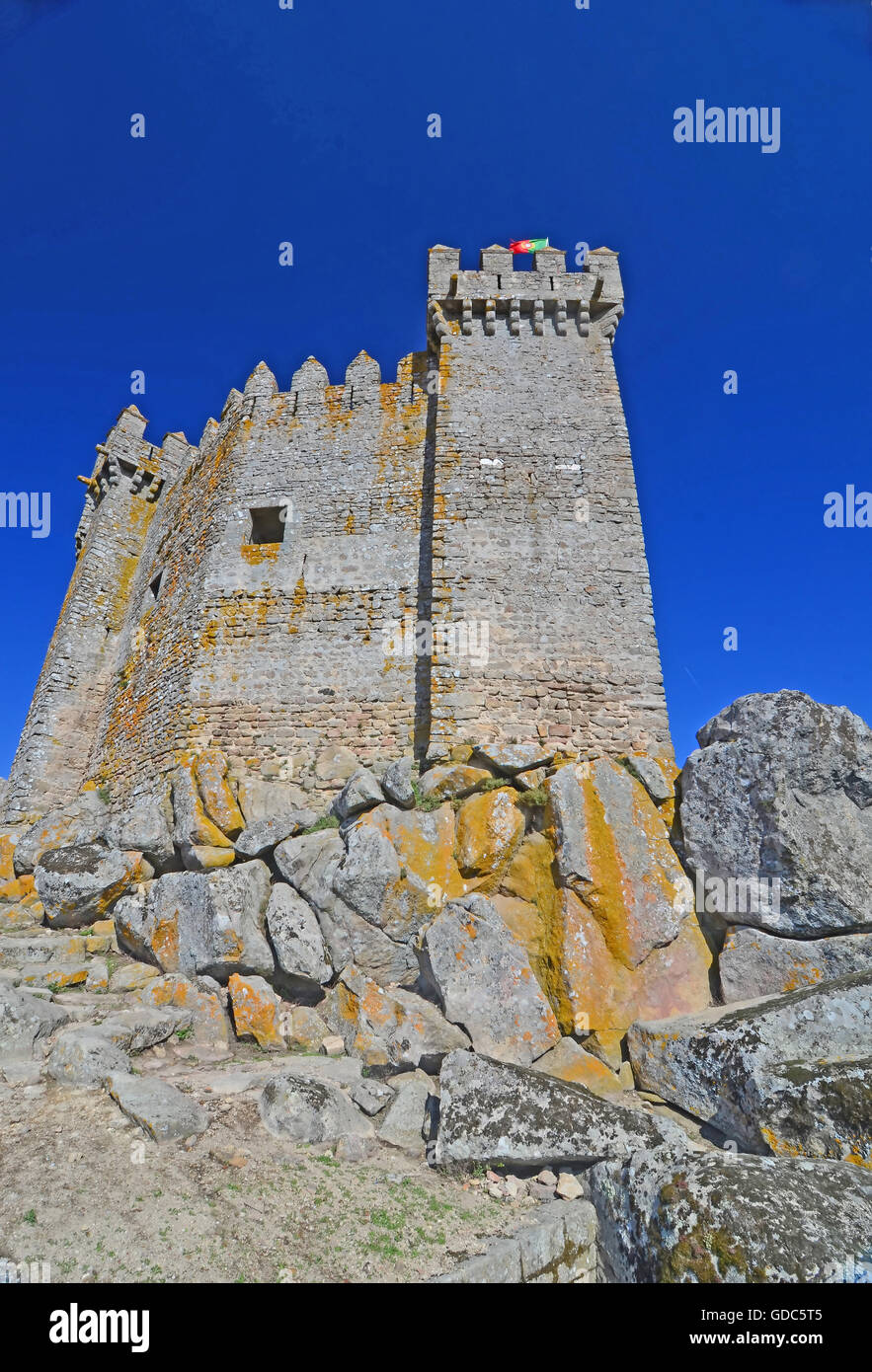 The medieval castle at Penedono with prism turrets and pyramid ...