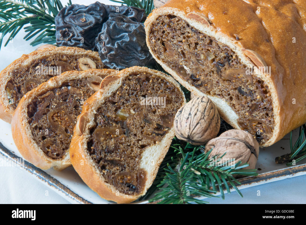 Kletzenbrot - a fruit loaf typical for Bavaria with dry fruits and nuts ...
