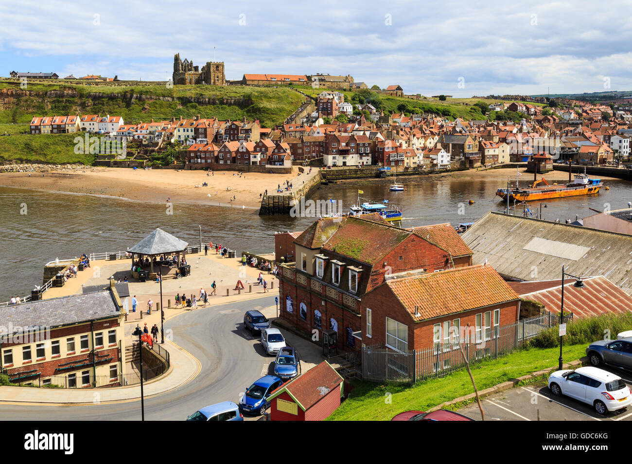 High viewpoint of Whitby, showing the Abbey and town. In Whitby, North ...
