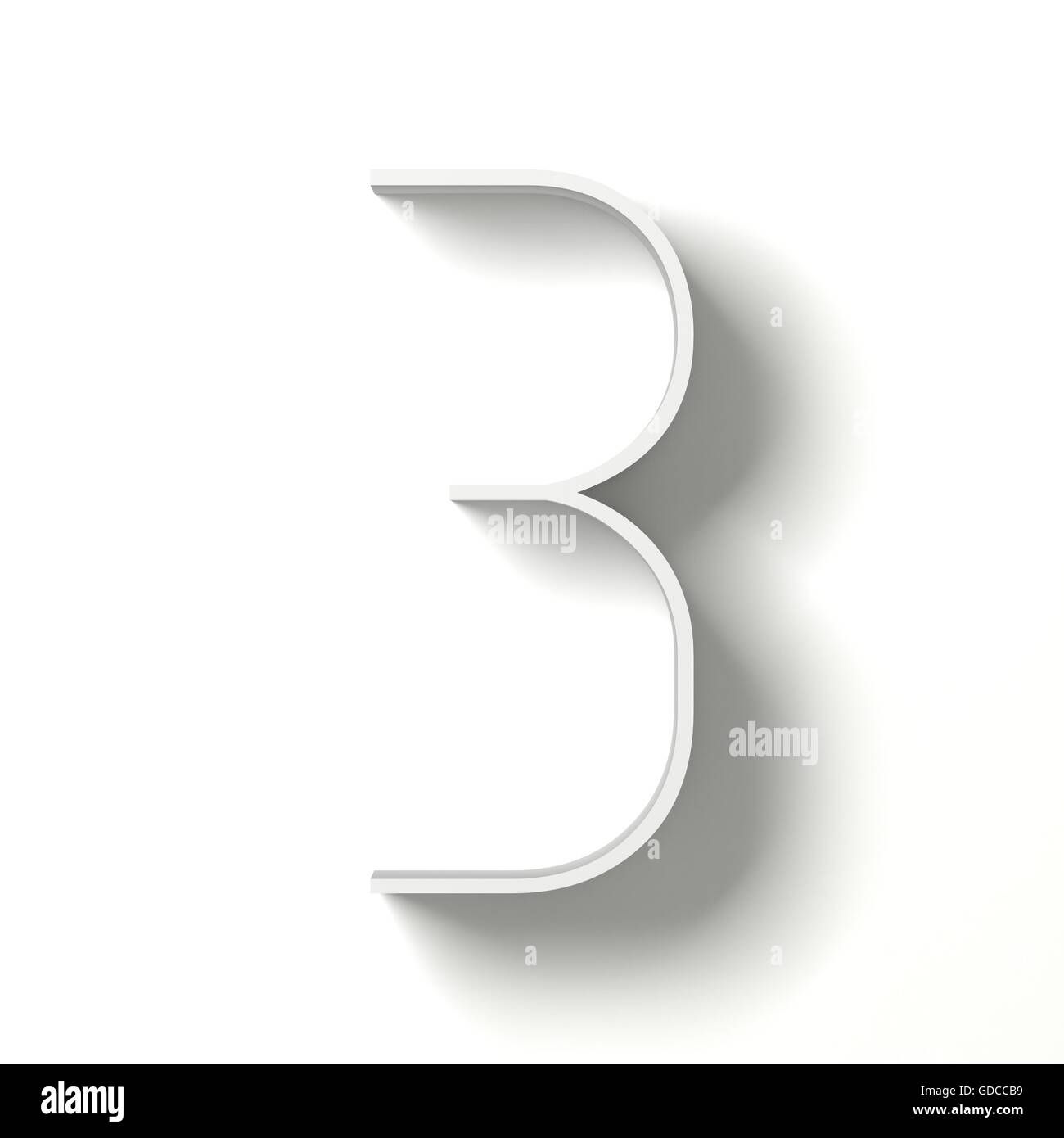 Long shadow digit. Number THREE 3. 3D render illustration isolated on ...