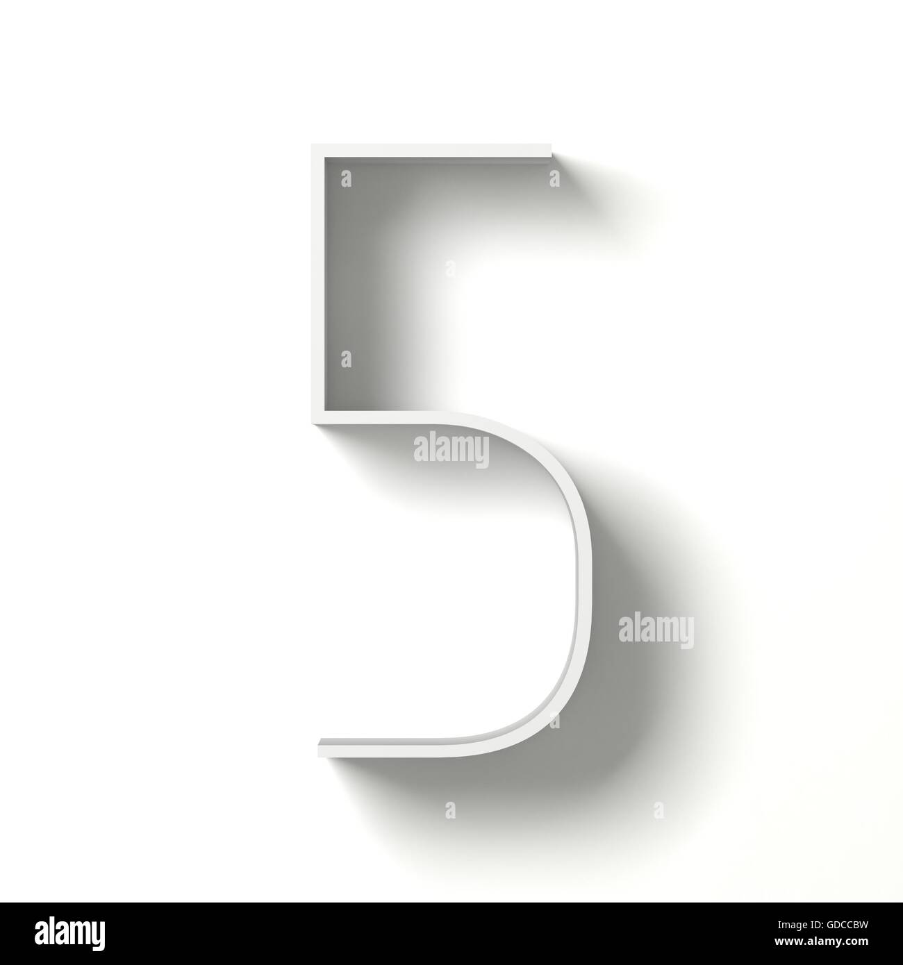 Long shadow digit. Number FIVE 5. 3D render illustration isolated on ...