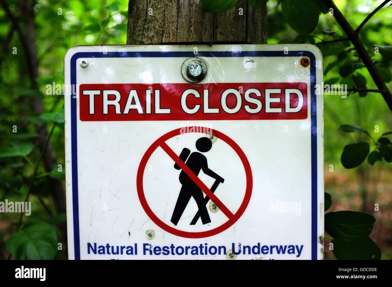 A Trail Closed sign outside a nature reserve in the Canadian city of ...