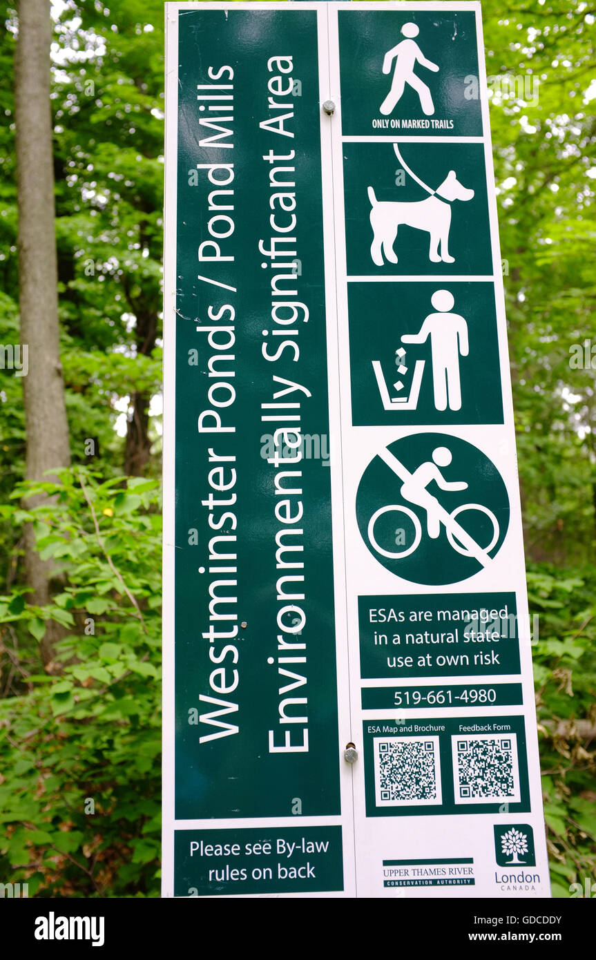 A public information sign at the entrance to a nature reserve in the ...