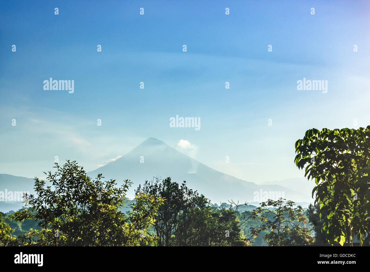 Early morning mist over Chicabal volcano, Quetzaltenango, Guatemala ...