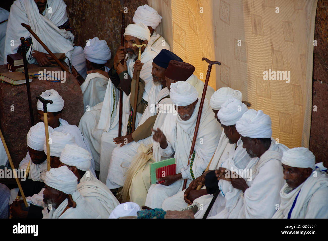 Gathering of Ethiopian priests with their canes. Easter festivities ...