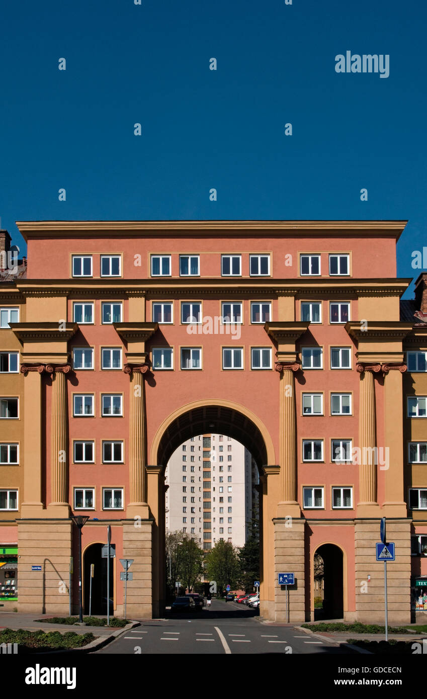Apartment building with arch, socialist realism style in 1950s, Hlavni ...