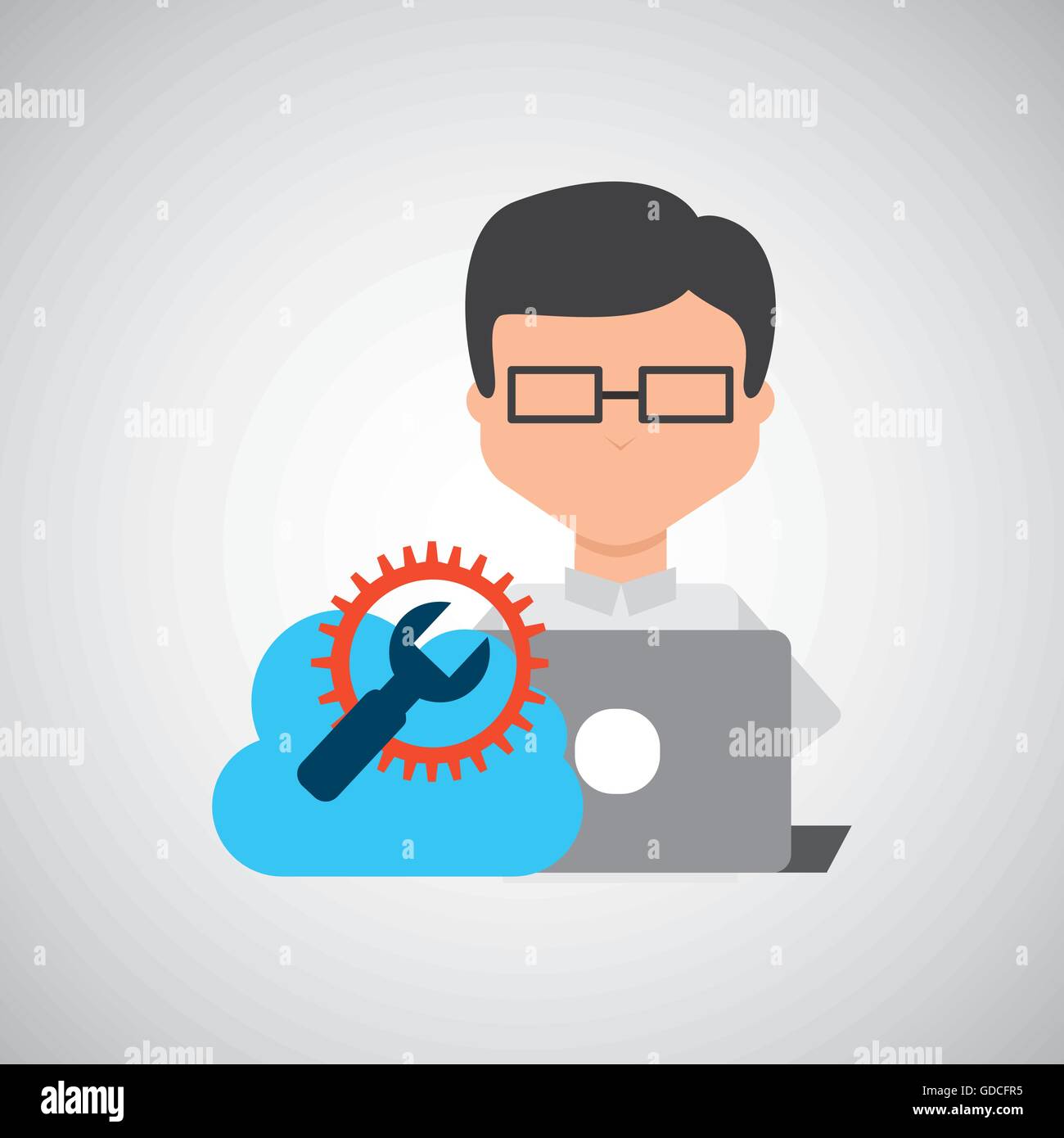 Handsome man sitting table typing Stock Vector Images - Alamy