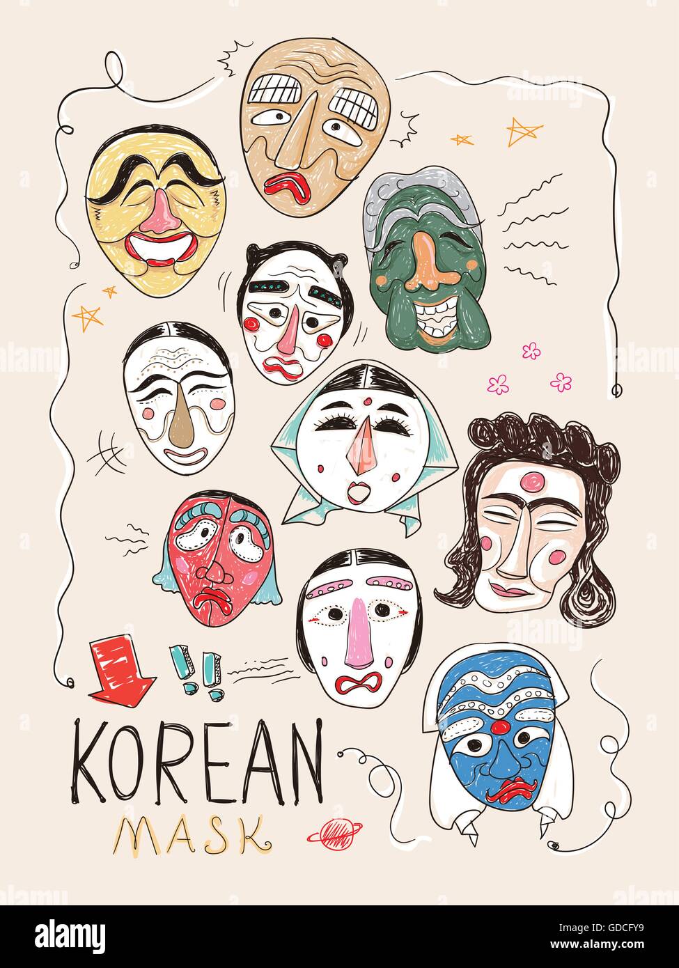 attractive Korea masks collection in hand drawn style Stock Vector ...