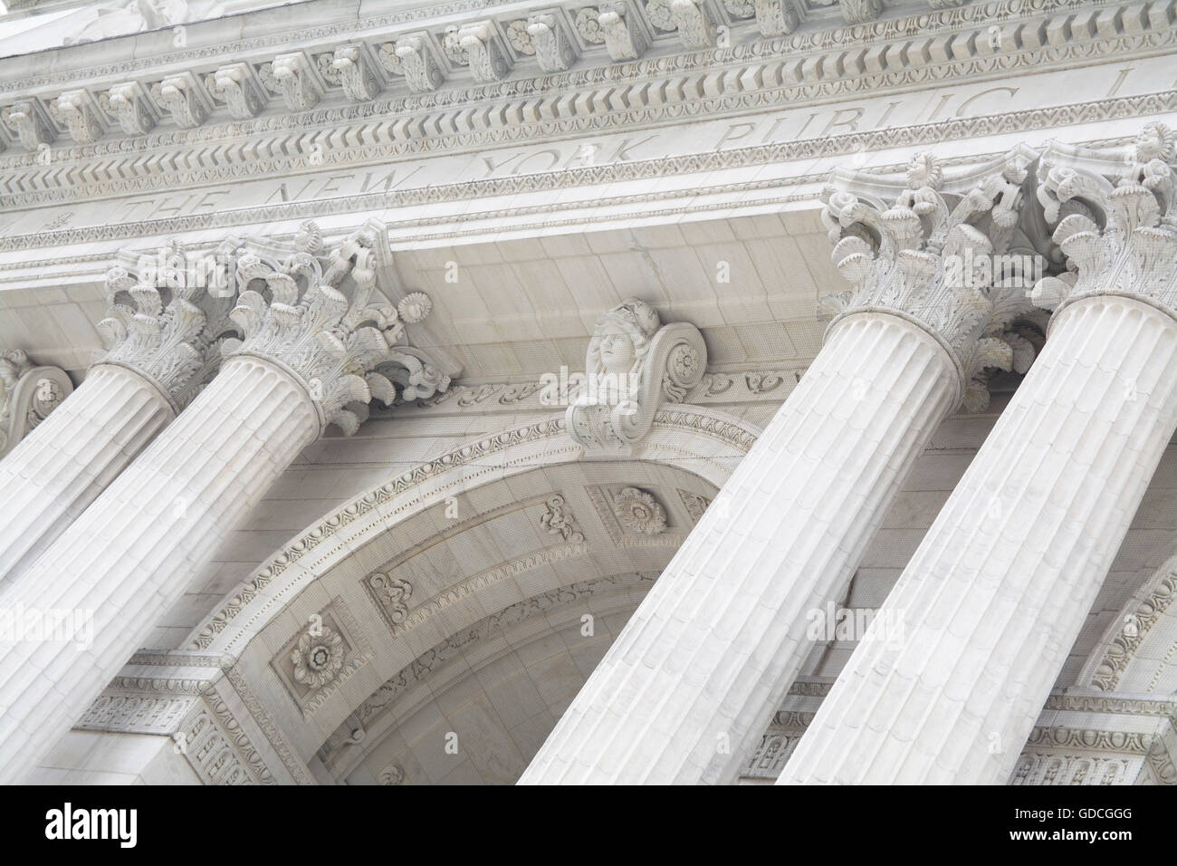 The New York Public Library Front Entrance Exterior with Four Columns ...