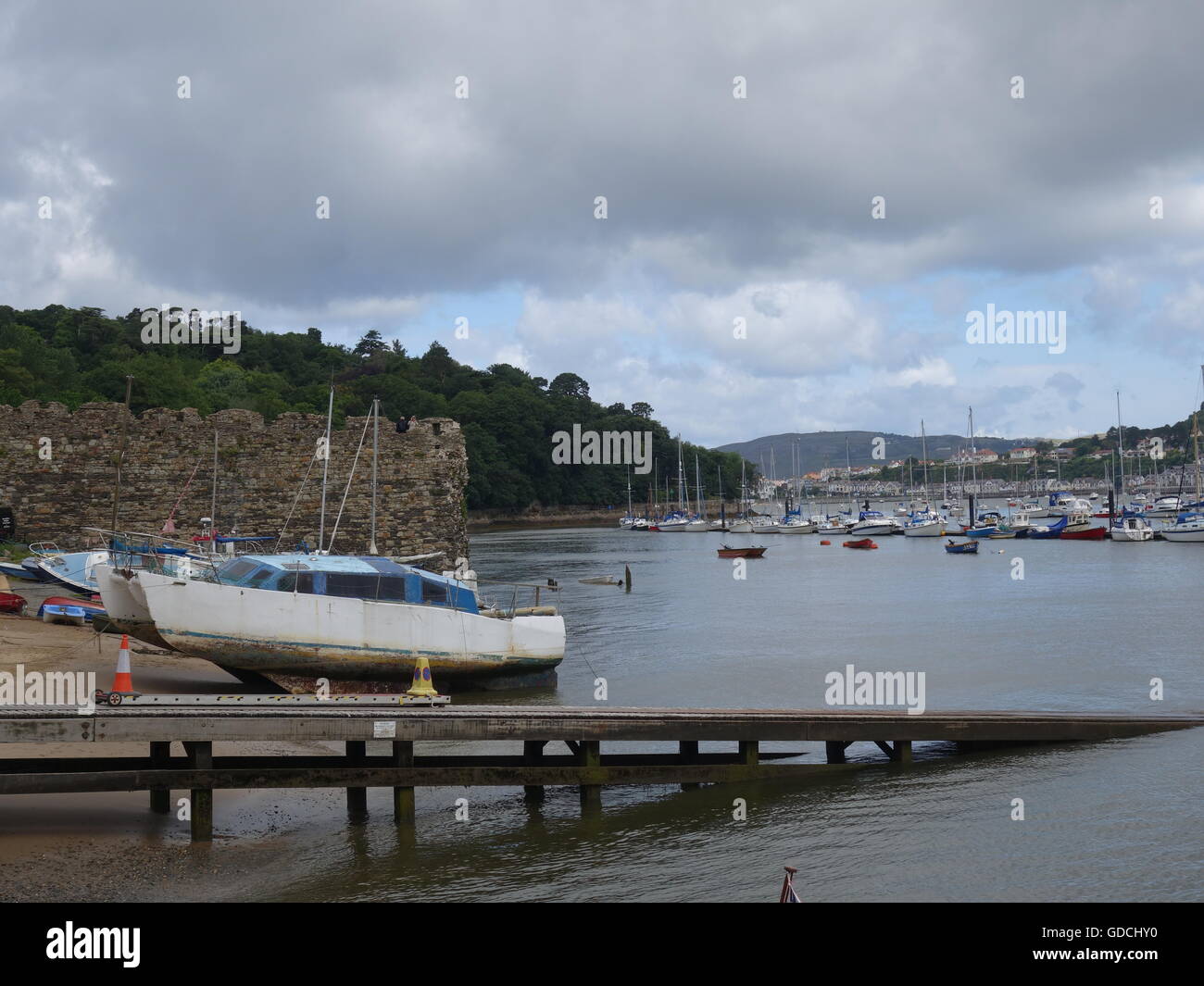 Boats on Conwy Harbour Stock Photo - Alamy