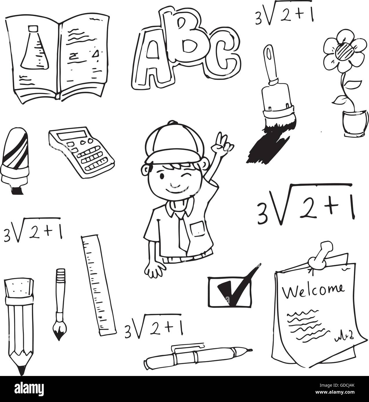 Doodle of school student and tools Stock Vector Image & Art - Alamy