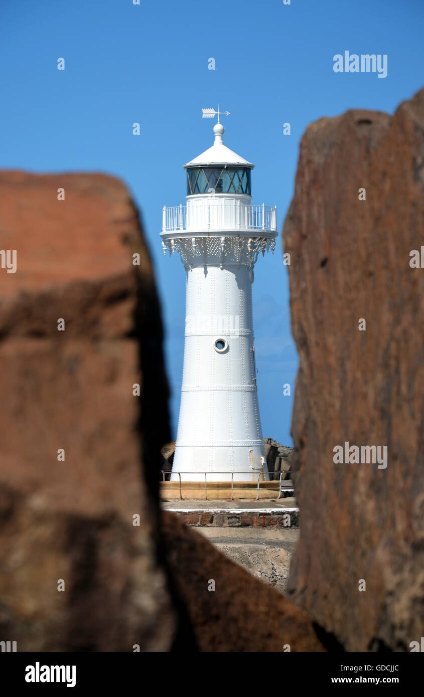 Breakwater Lighthouse at Wollongong between two rocks Stock Photo - Alamy