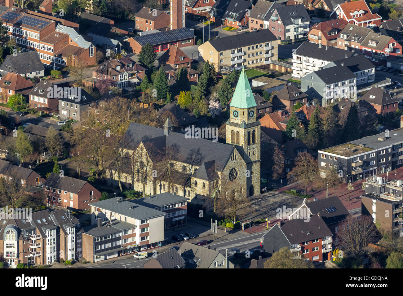 Aerial view, Parish of St. John the Baptist, Bottrop, Kirchhellen, Ruhr ...