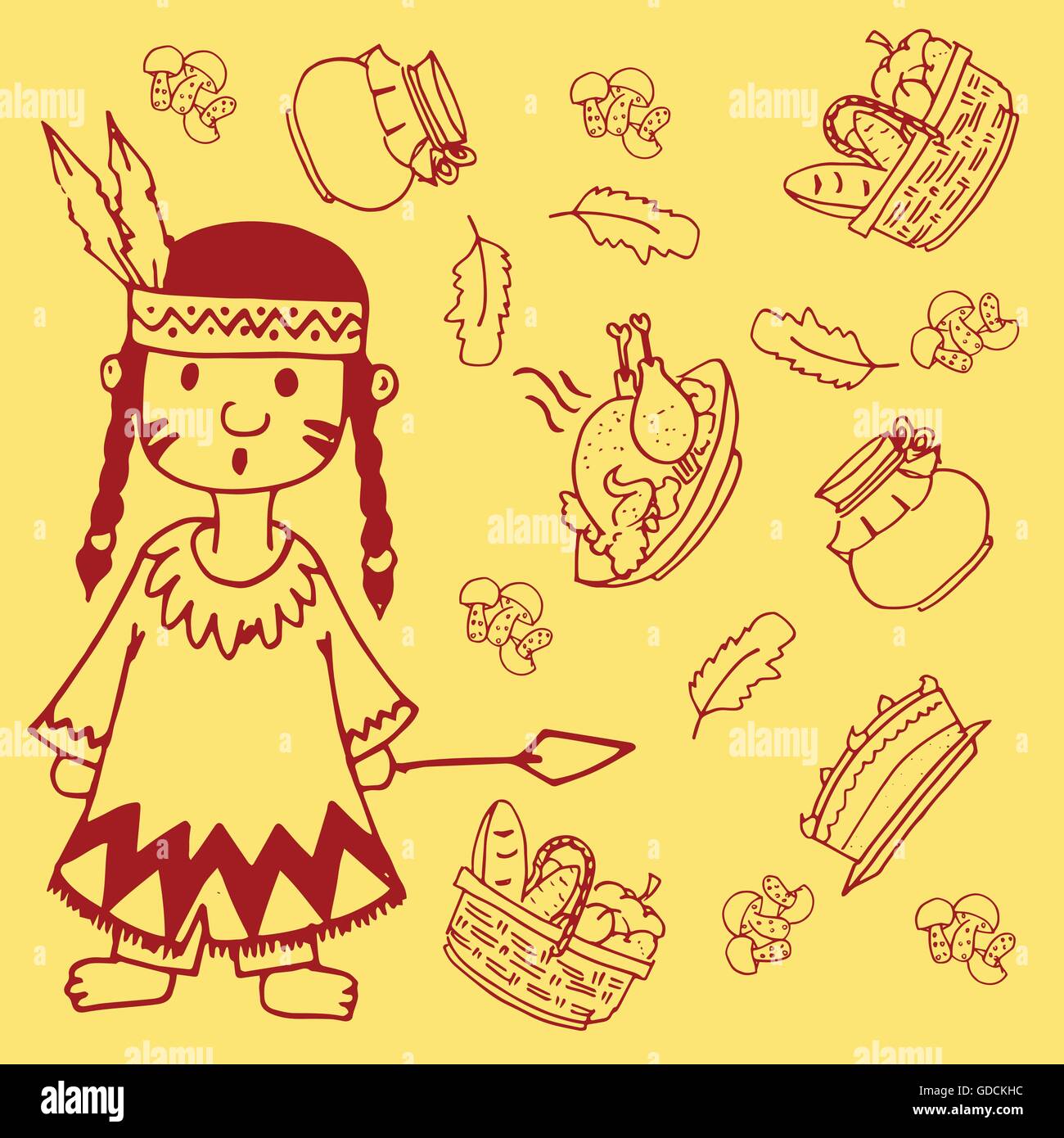 Doodle of Thanksgiving indian people Stock Vector Image & Art - Alamy