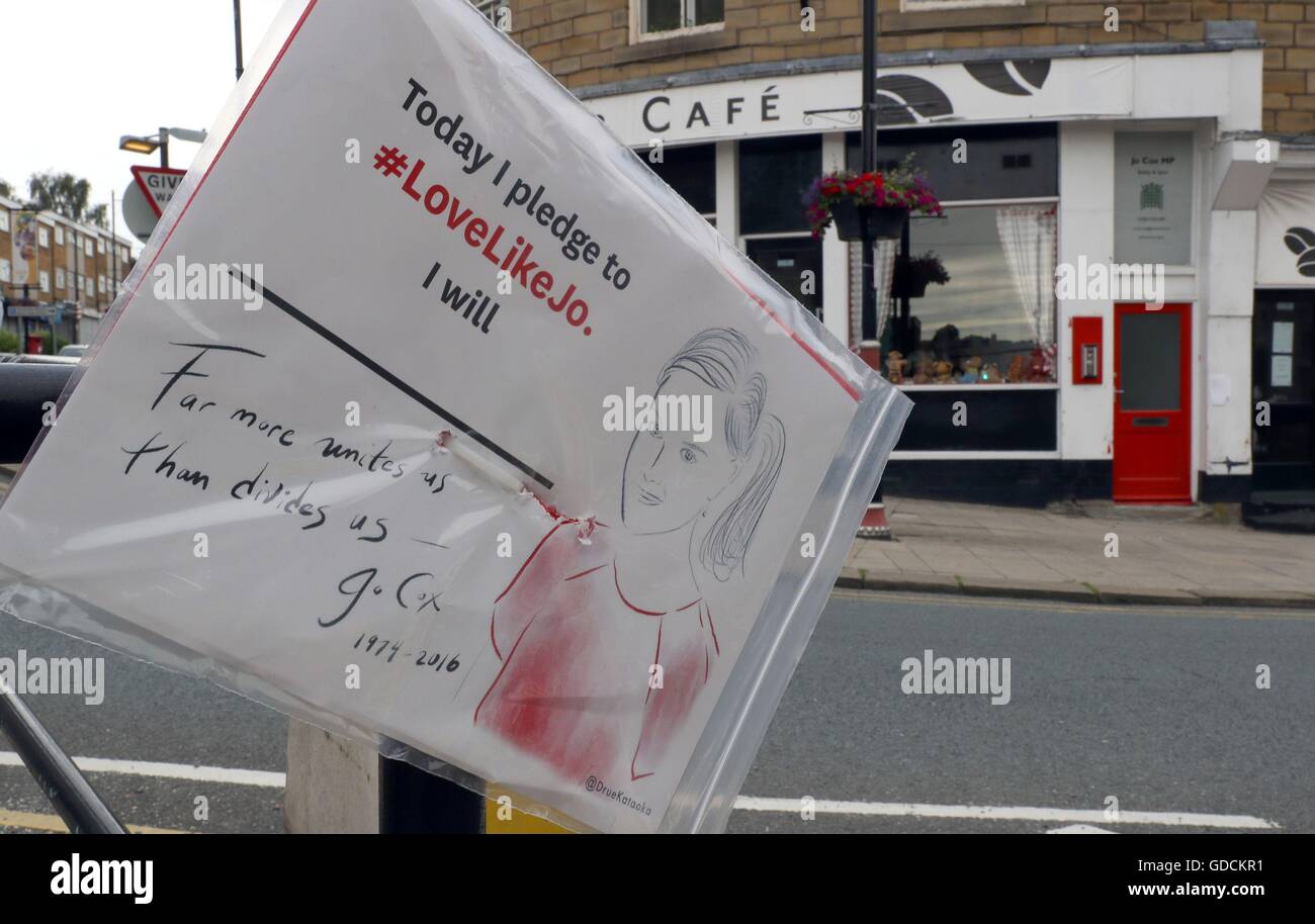 A poster outside the constituency office for Labour MP Jo Cox in Batley ...