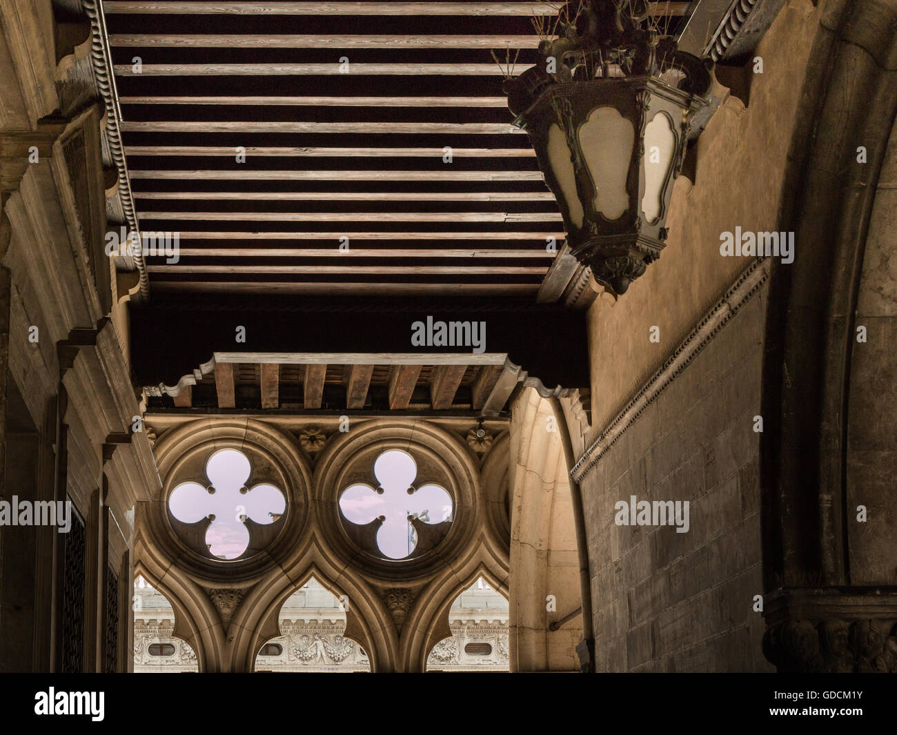 Detail of Doge's Palace Arcade: Gothic Architecture in Venice, Italy ...