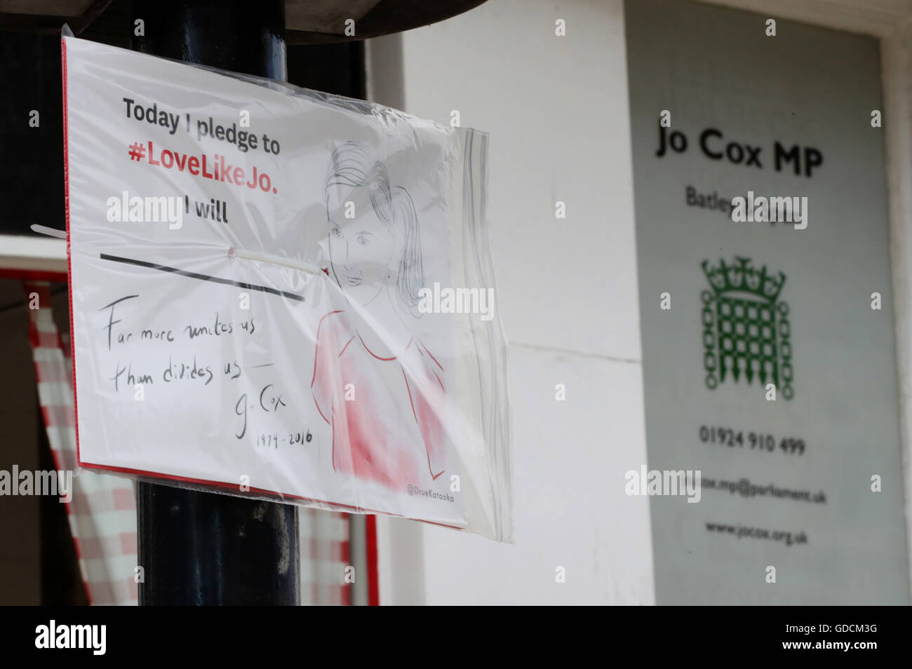 A poster outside the constituency office for Labour MP Jo Cox in Batley ...