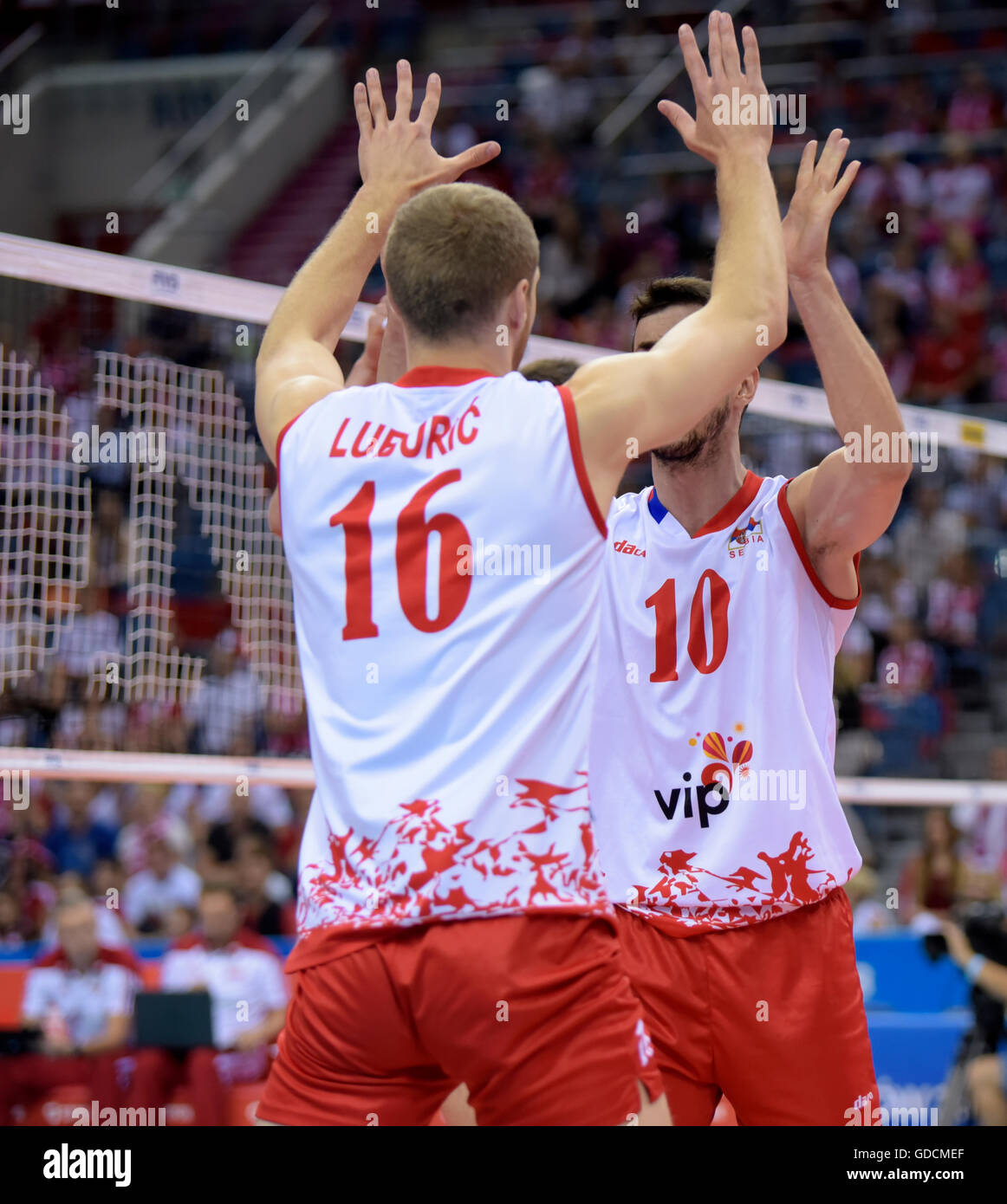 Krakow, Poland. 14th July, 2016. Drazen Luburic(L) and Milos Nikic(R ...
