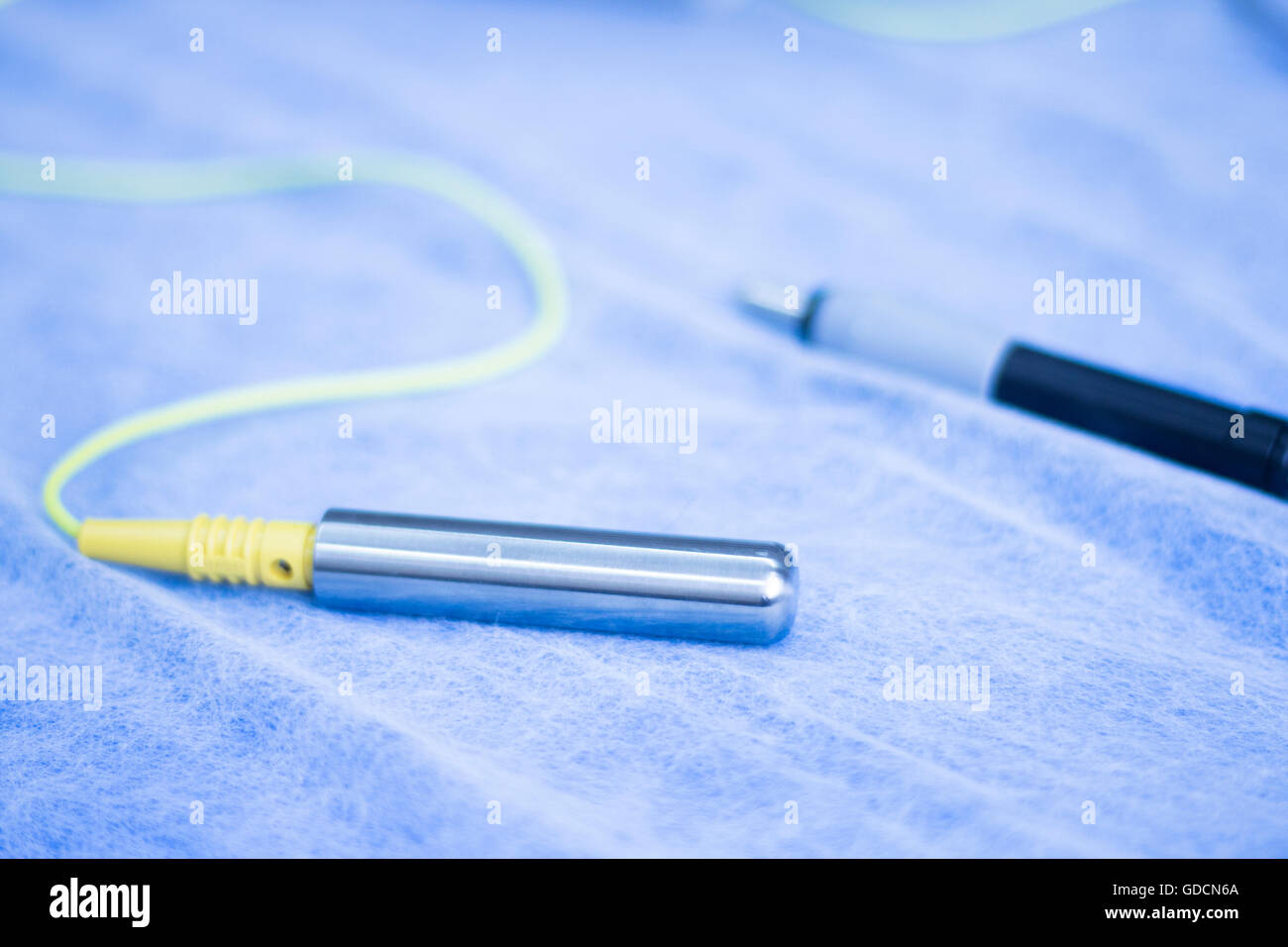 Electroacupunture cables connecting machine to needles used by ...
