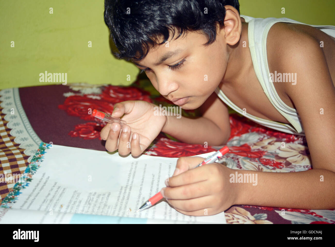 The boy writing homework Stock Photo - Alamy