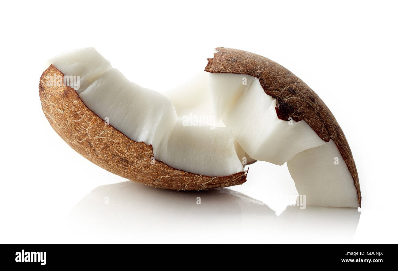 Coconut pieces isolated on white background Stock Photo - Alamy