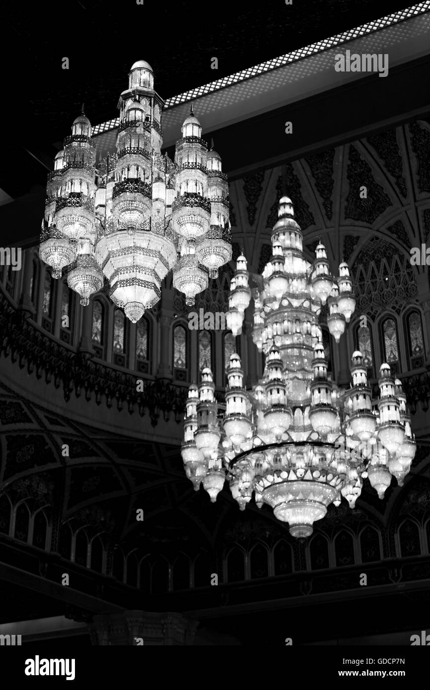 glass chandelier in oman muscat old mosque and the antique Stock Photo ...