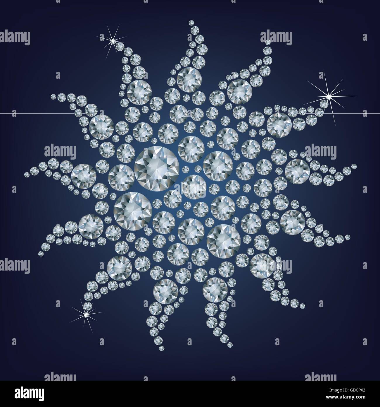 illustration of sun made up a lot of diamonds on the black background ...