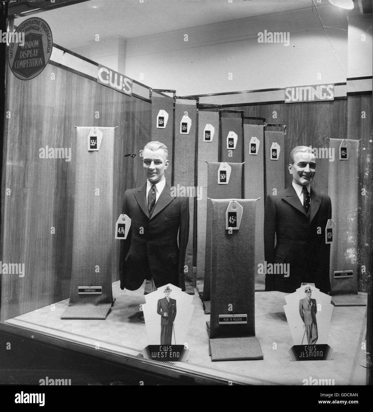 Made to measure suits material in a Shop Window display for The Co-op ...