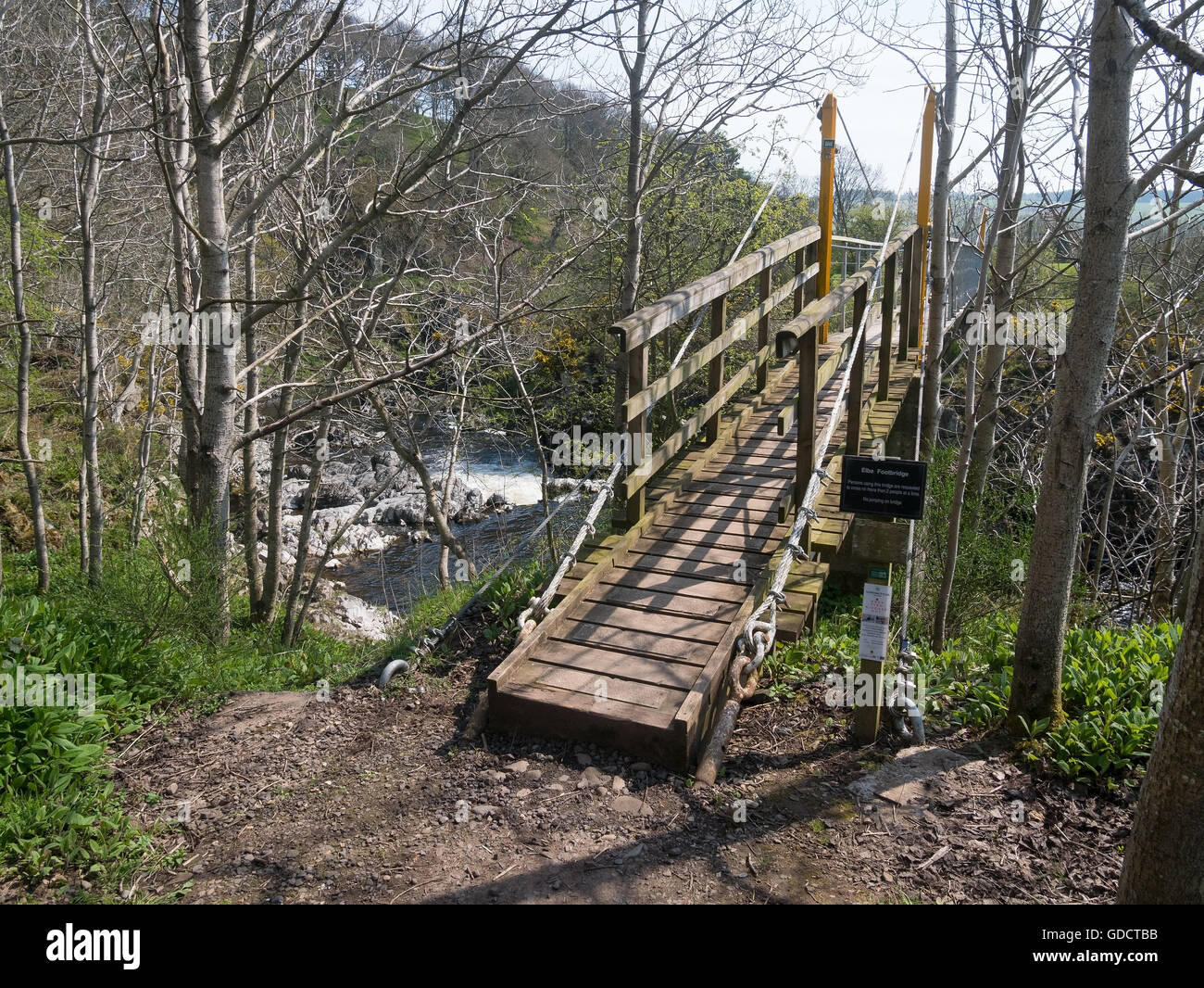 The Elba footbridge over the Whiteadder River in the Scotland Borders ...