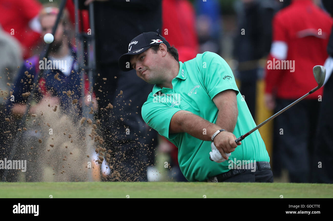 USA's Patrick Reed plays out of the bunker on the 16th during day two ...