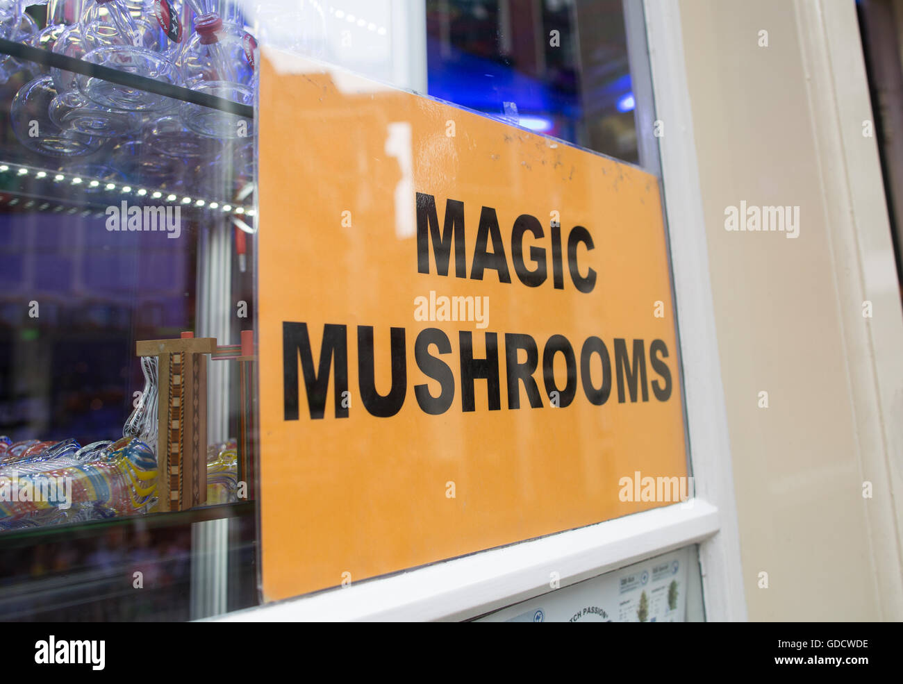 A Recreational Drug Shop Advertising Magic Mushrooms Amsterdam Holland ...