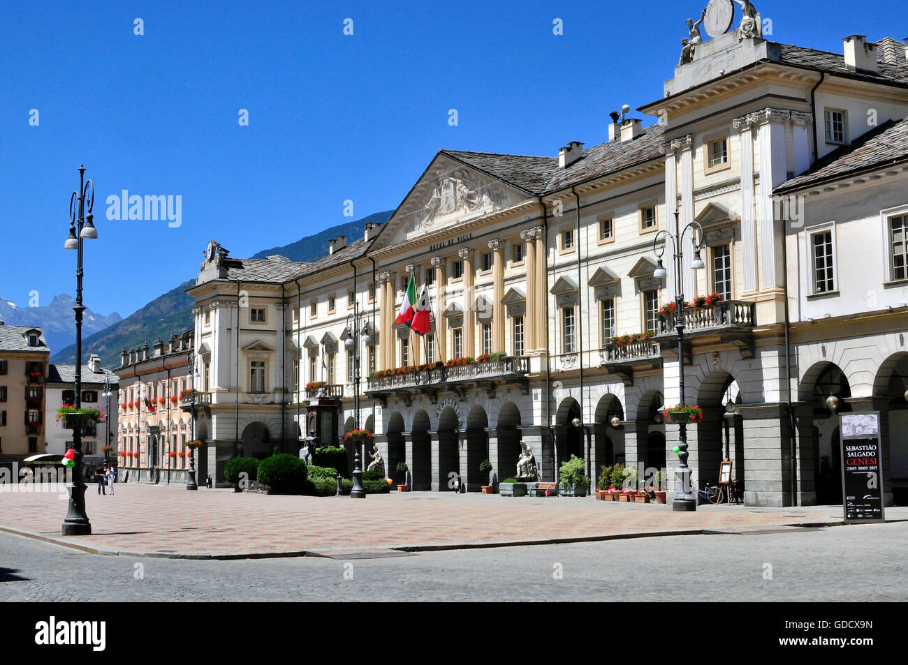 AOSTA, ITALY - JUNE 28: View of the Town square of Aosta on June 28 ...