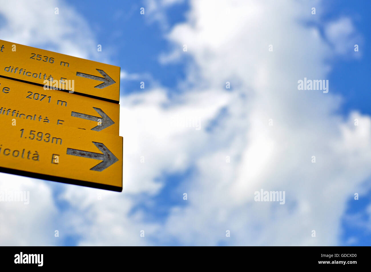 Trekking sign, italian Alps Stock Photo - Alamy