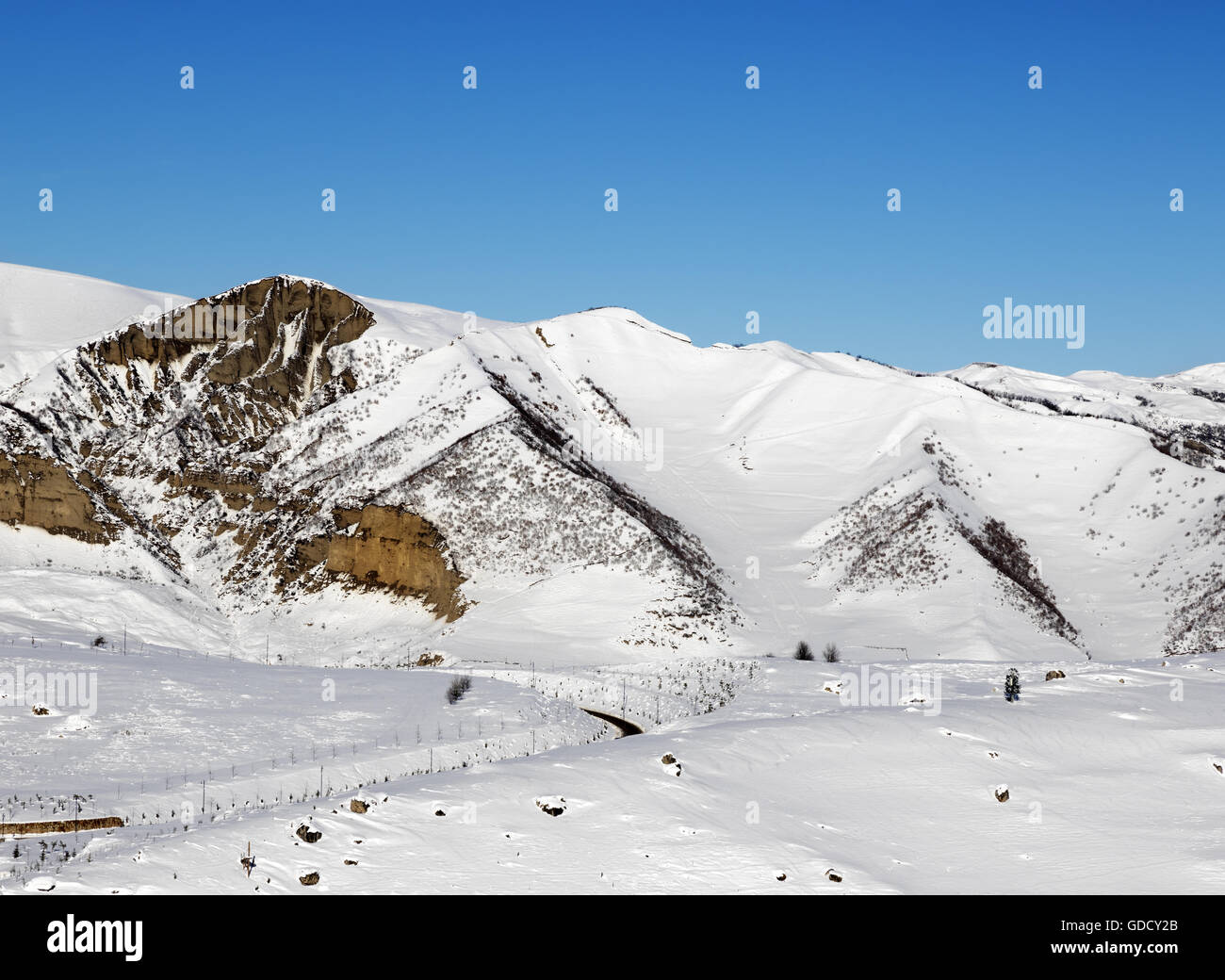 Snowy winter mountains at nice sun morning. Greater Caucasus, Mount ...