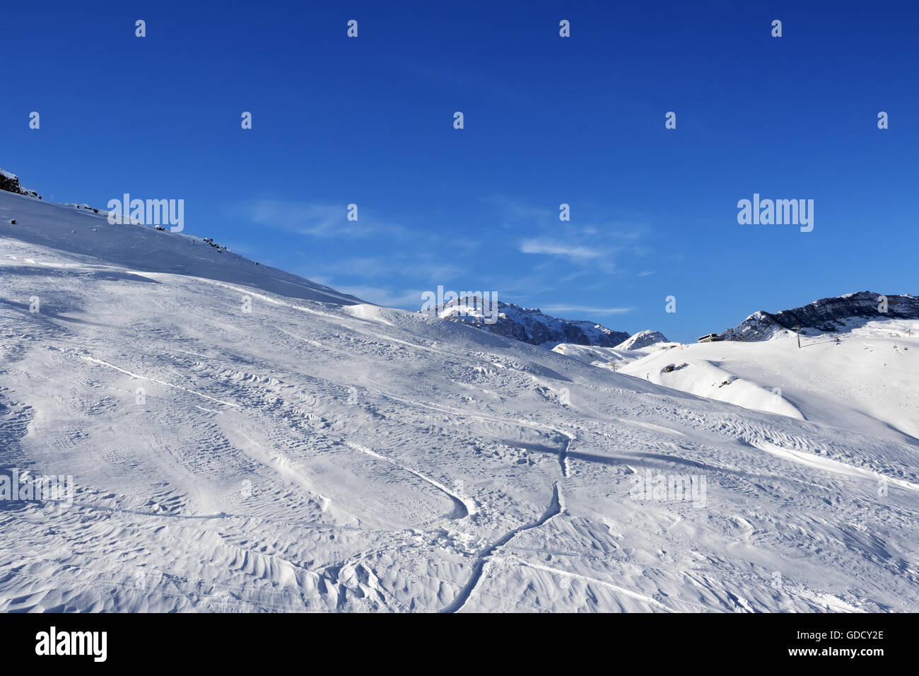 Off-piste slope at sun day. Greater Caucasus, Mount Shahdagh. Qusar ...