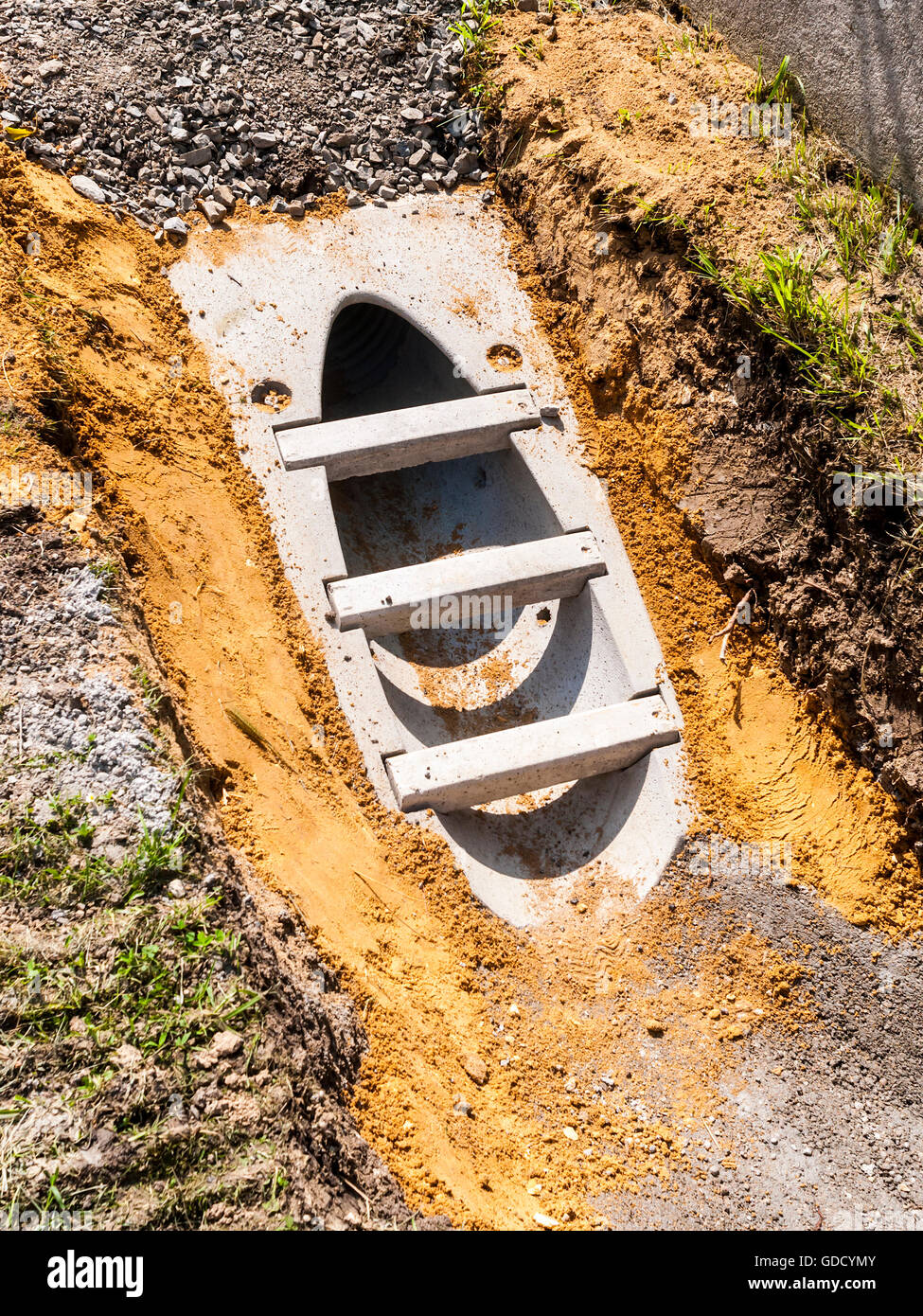 New pre-cast concrete storm drain in ditch - France Stock Photo - Alamy