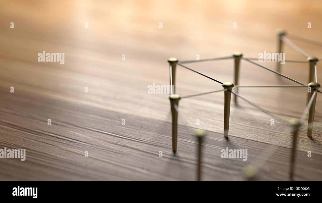 Network, networking, connect, wire. Linking entities. Network of gold ...